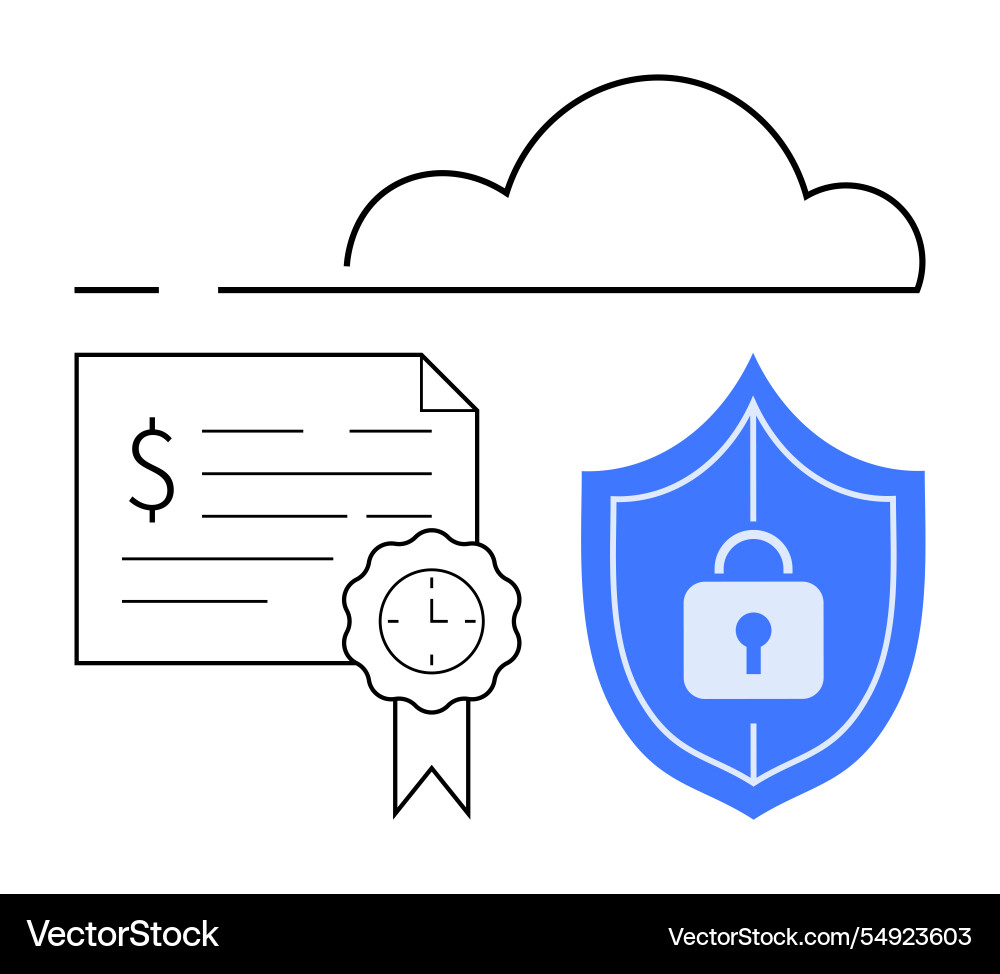 Digital contract security shield and cloud Vector Image