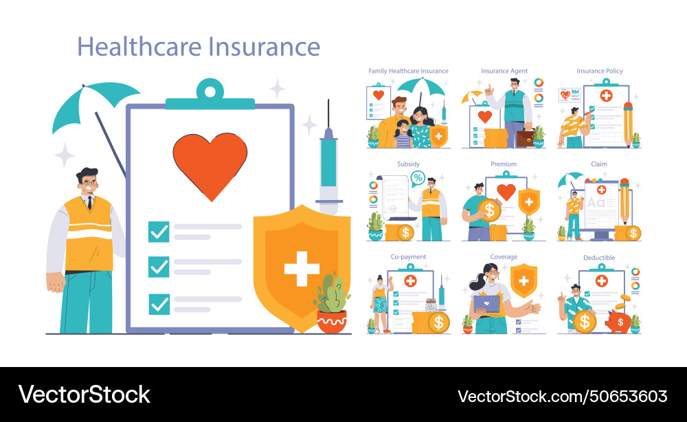 Healthcare insurance set flat Royalty Free Vector Image