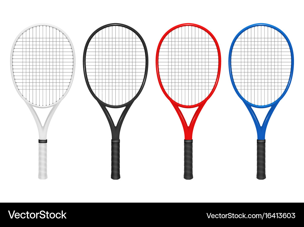 Realistic tennis racket set closeup Royalty Free Vector