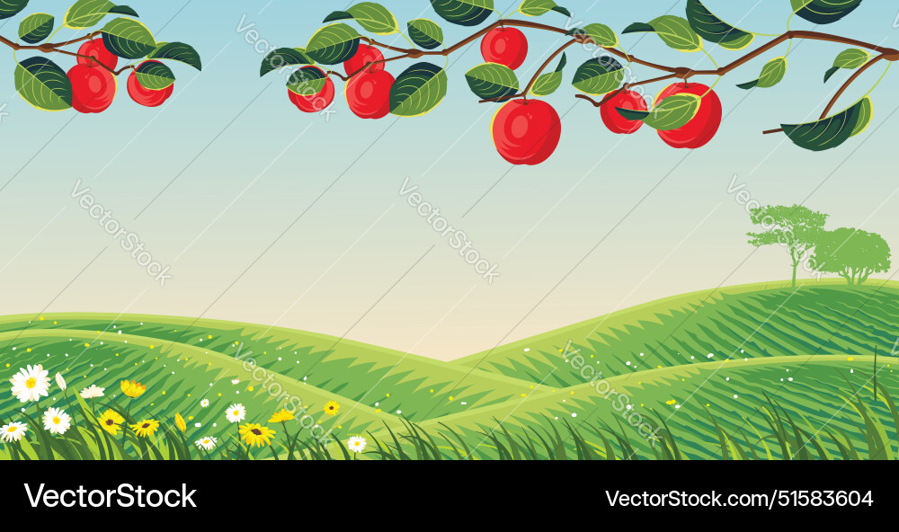 Background of apple orchard with twigs Royalty Free Vector