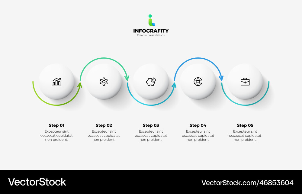Five circles placed in horizontal row connected Vector Image