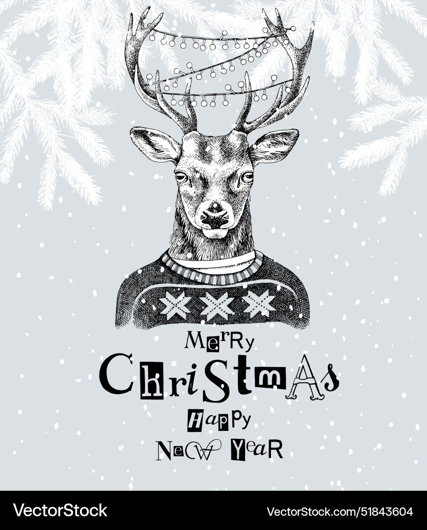 Hand drawn dressed up deer in hipster style Vector Image