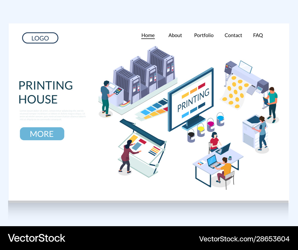 Printing house website landing page design Vector Image