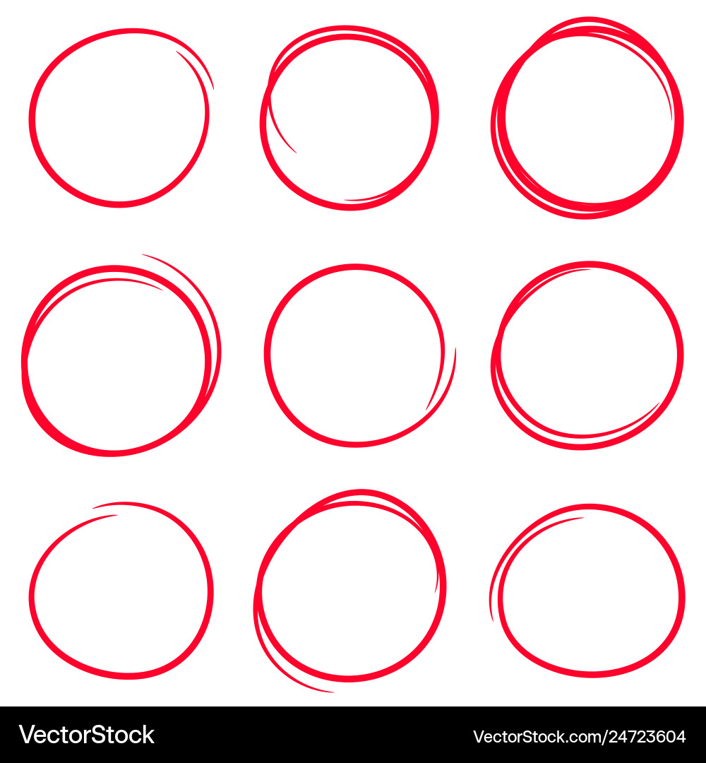Set of red hand drawn scribble circles Royalty Free Vector