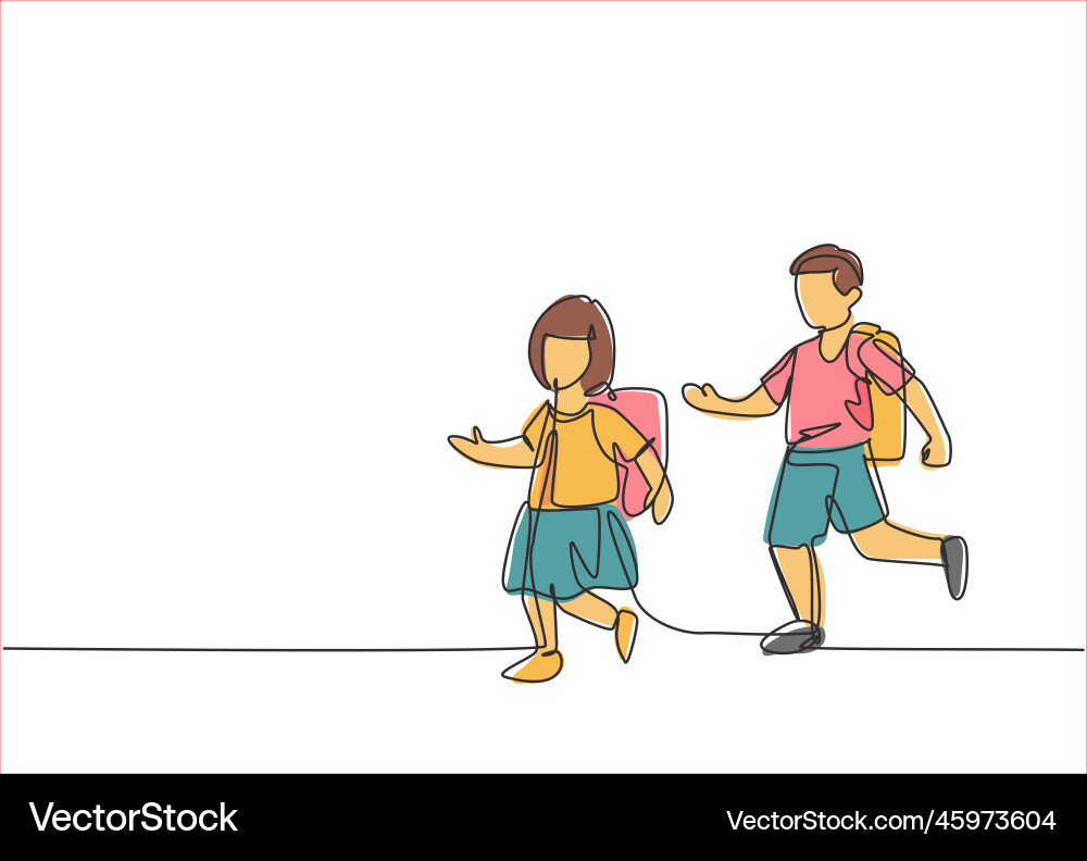 Single continuous line drawing elementary school Vector Image