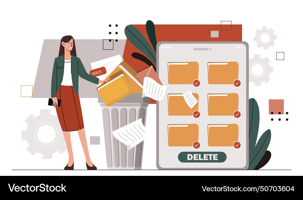 Woman deleting data concept Royalty Free Vector Image