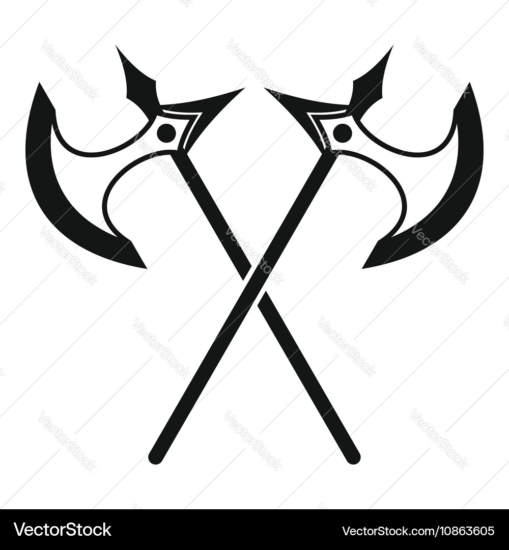 Crossed battle axes icon simple style Royalty Free Vector