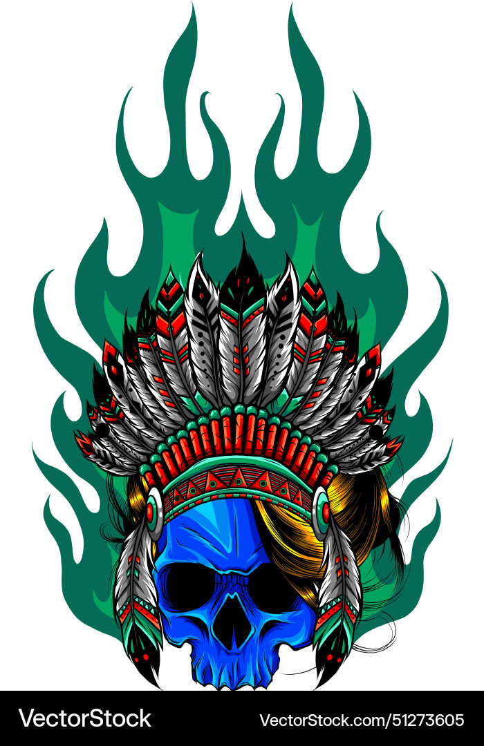 Drawing skull war bonnet on white Royalty Free Vector Image