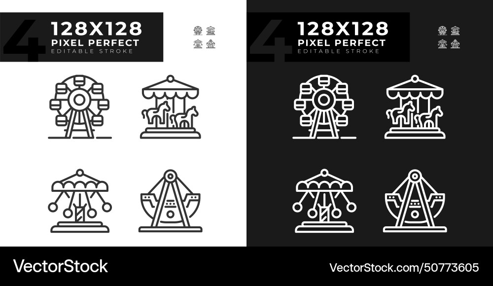 Fairground attractions pixel perfect linear icons Vector Image Fairground attractions pixel perfect linear icons Vector Image