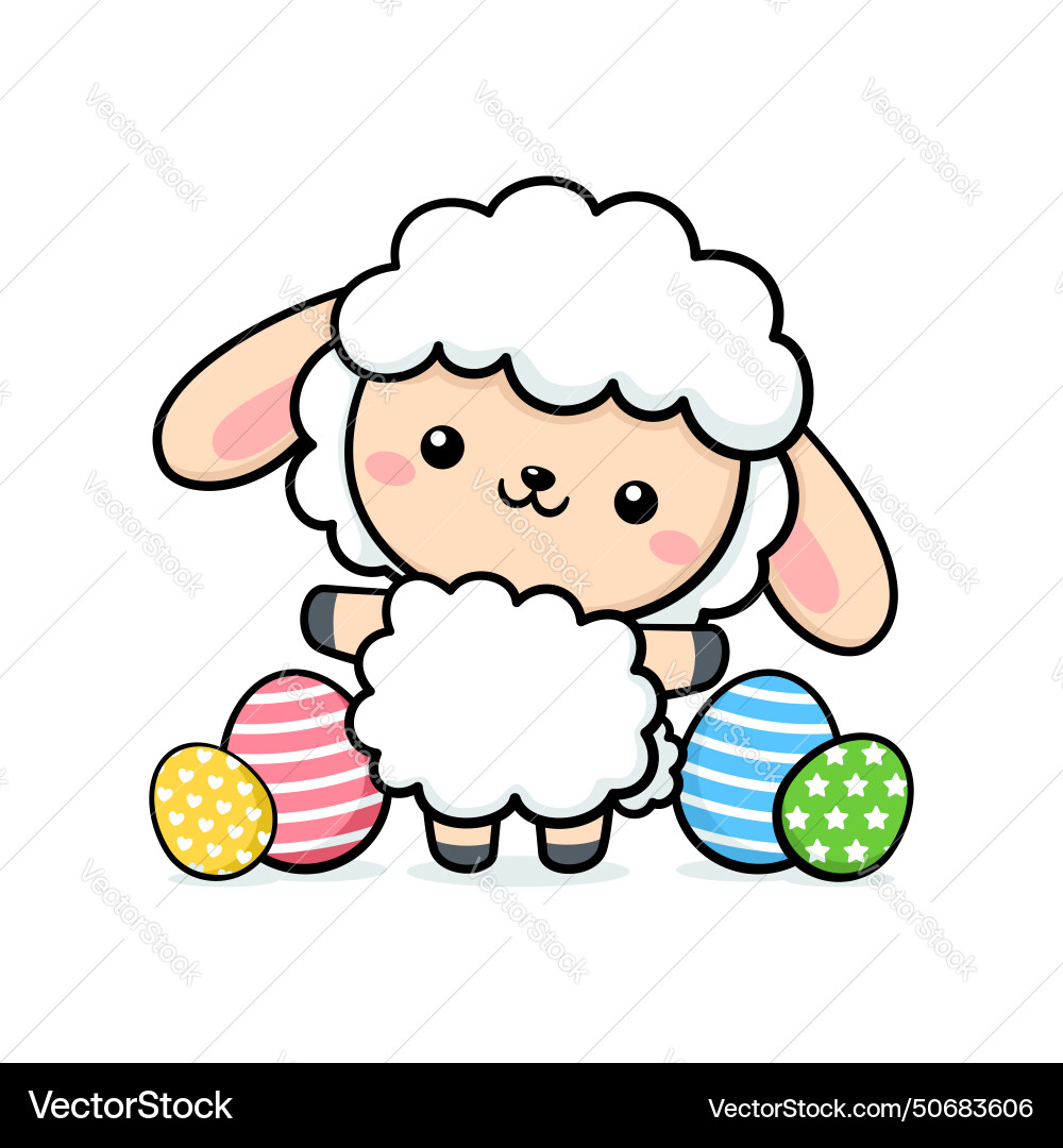 Cute easter sheep character with eggs Royalty Free Vector