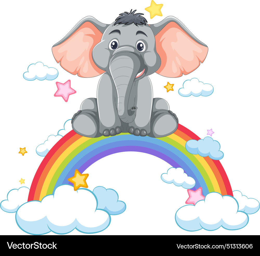 Cute elephant sitting atop a colorful rainbow Vector Image