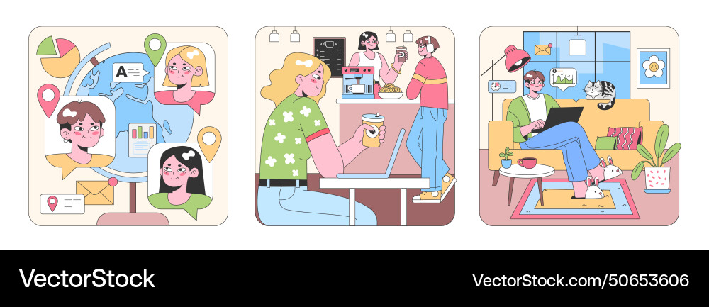 Daily life activities set flat Royalty Free Vector Image