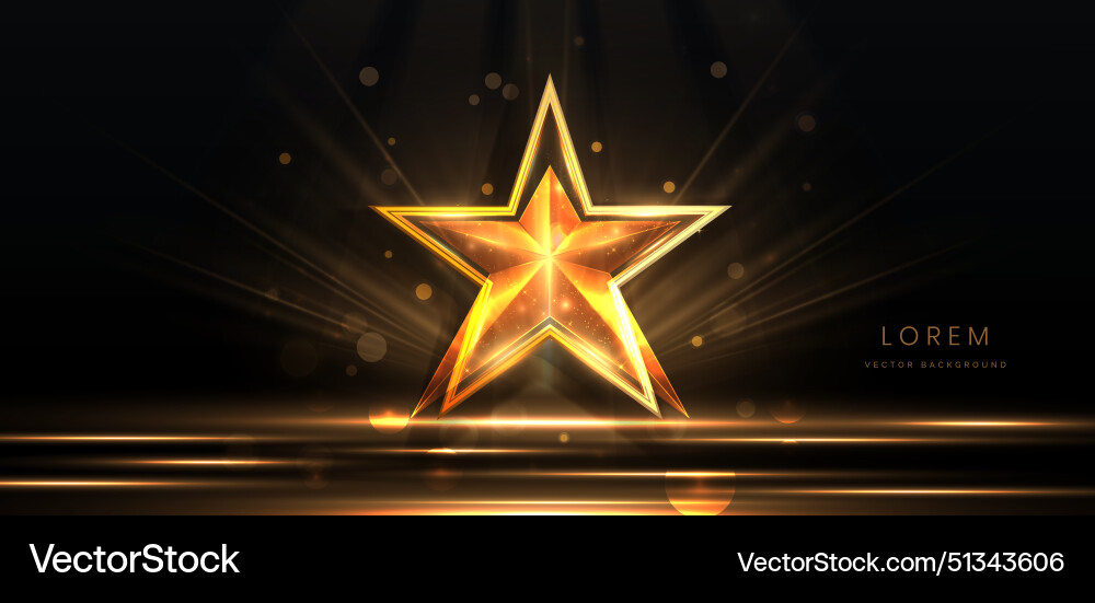 Golden star on black background with lighting Vector Image