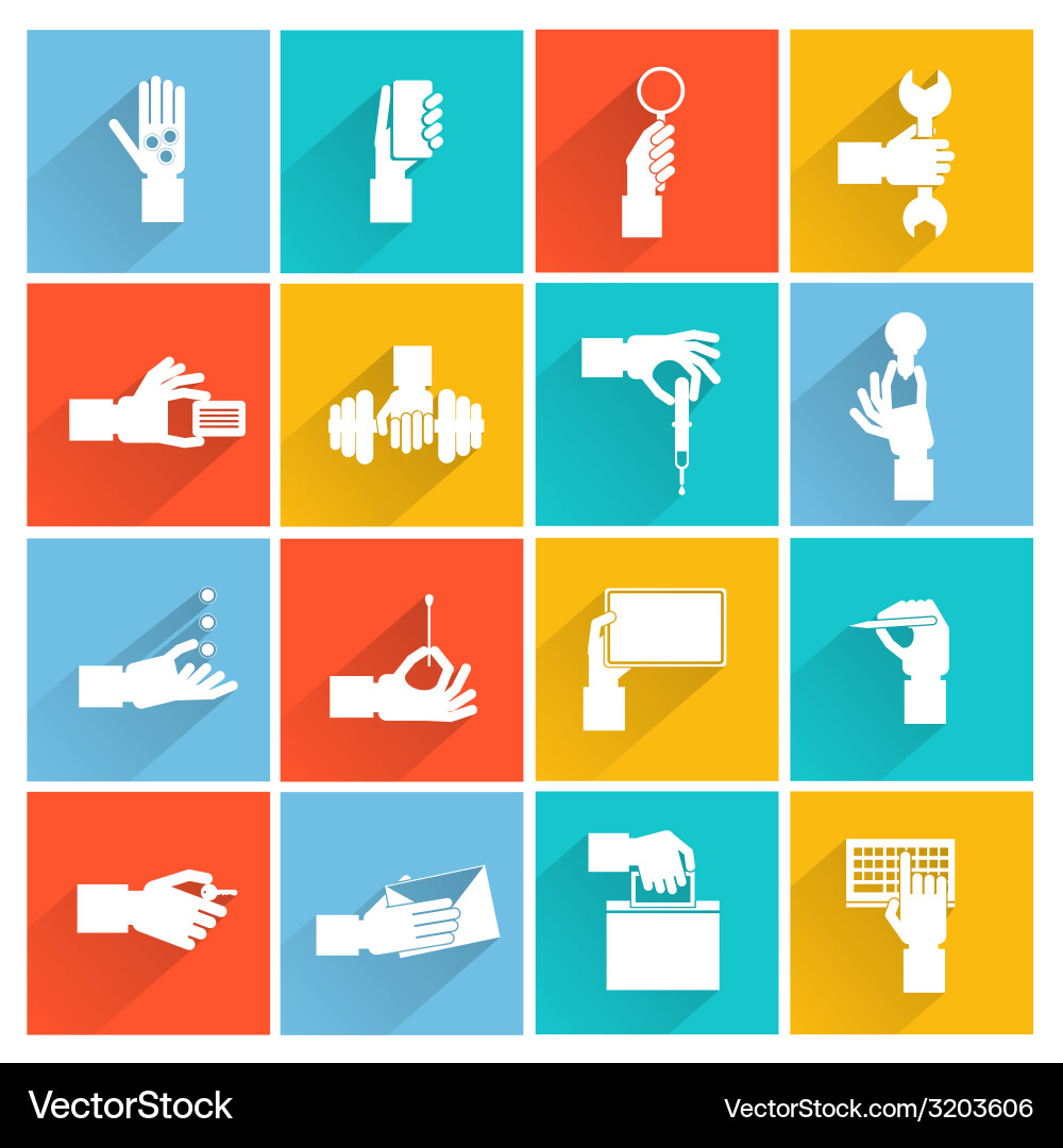 Hand holding objects white set Royalty Free Vector Image