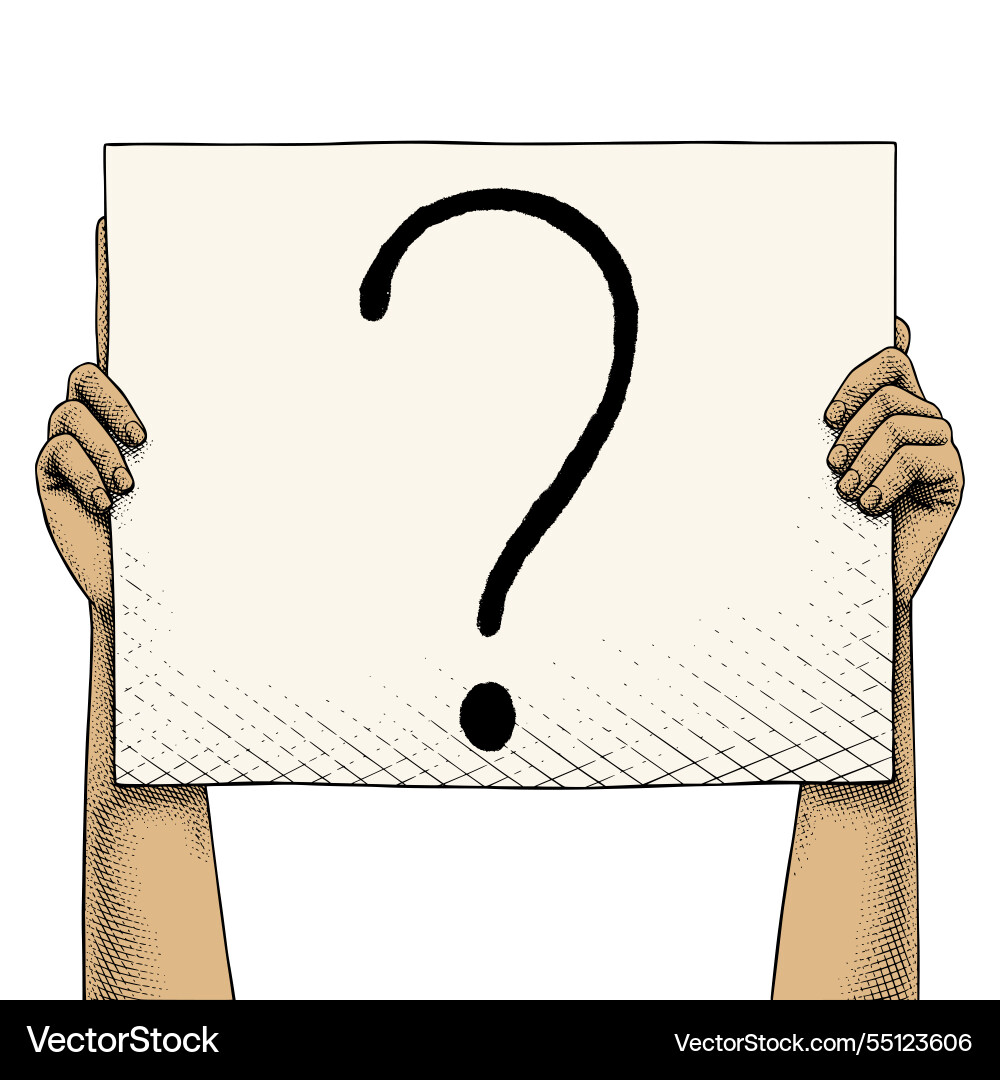 Hand raises a sign that says question symbol Vector Image