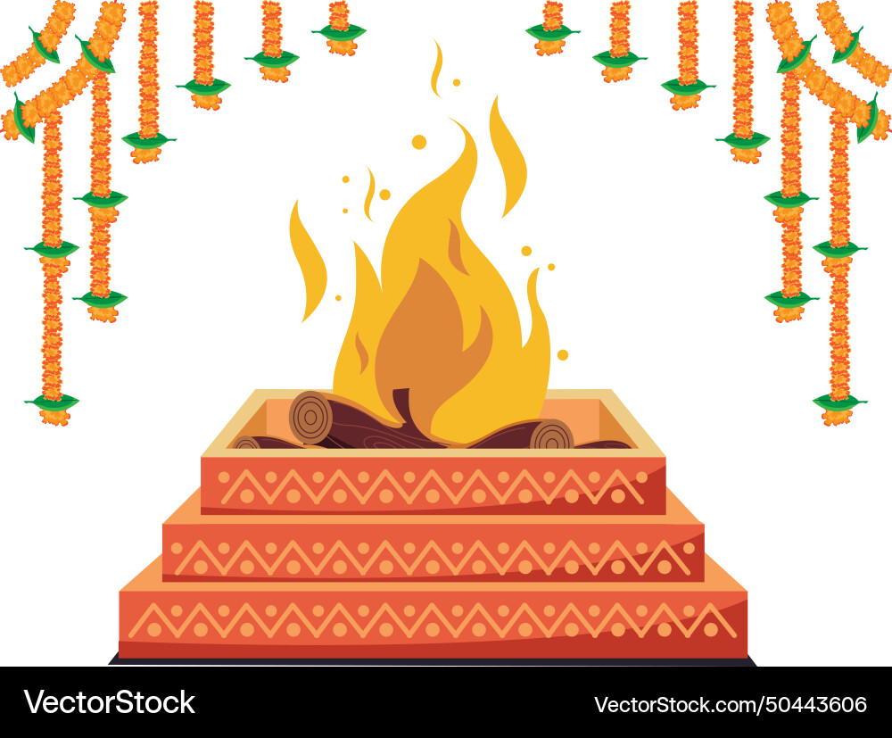 Hindu Havan Ceremony Fire Ritual Royalty Free Vector Image