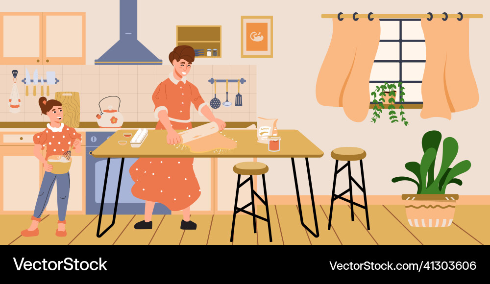 Mother cooking with child parent kid Royalty Free Vector