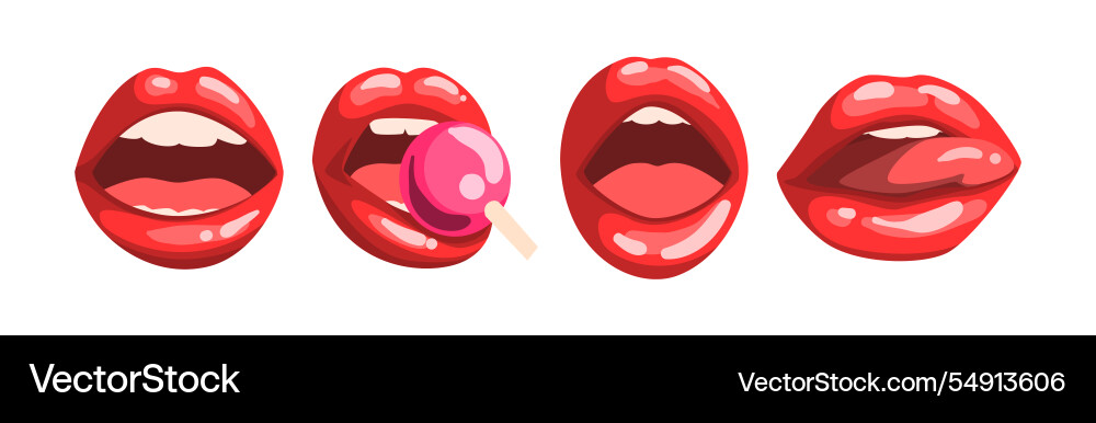 Red lips half open in temptation set Royalty Free Vector