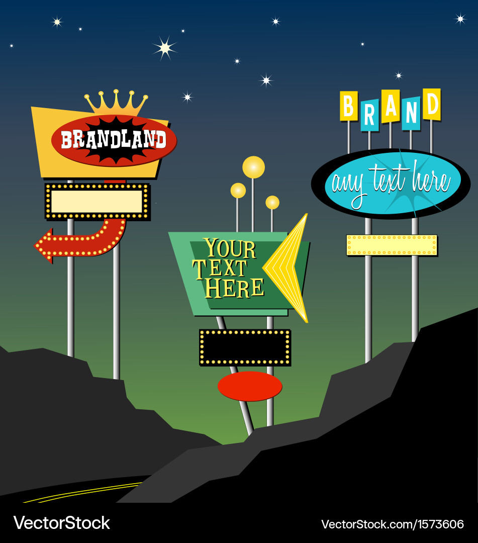 Retro roadside neon signs 1 Royalty Free Vector Image