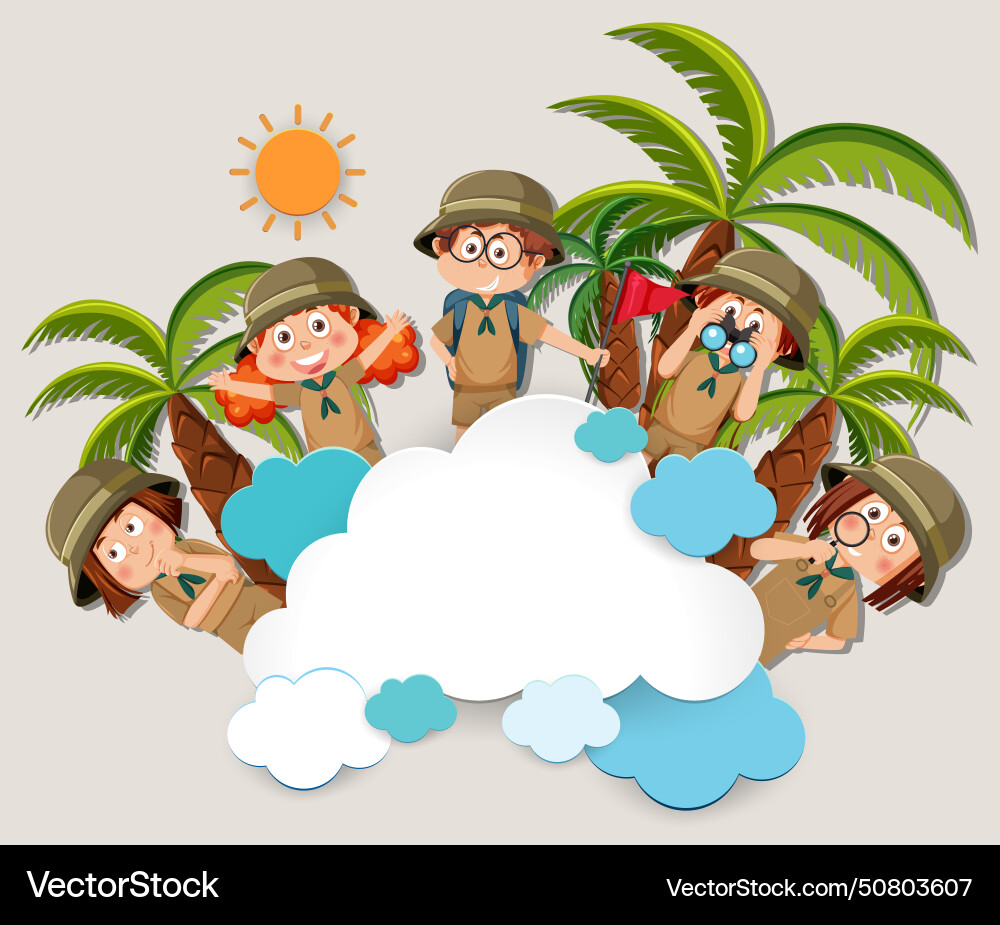 Cartoon children exploring with tropical Vector Image