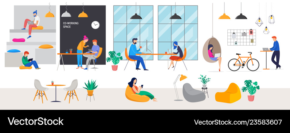 Co-working space concept young Royalty Free Vector Image