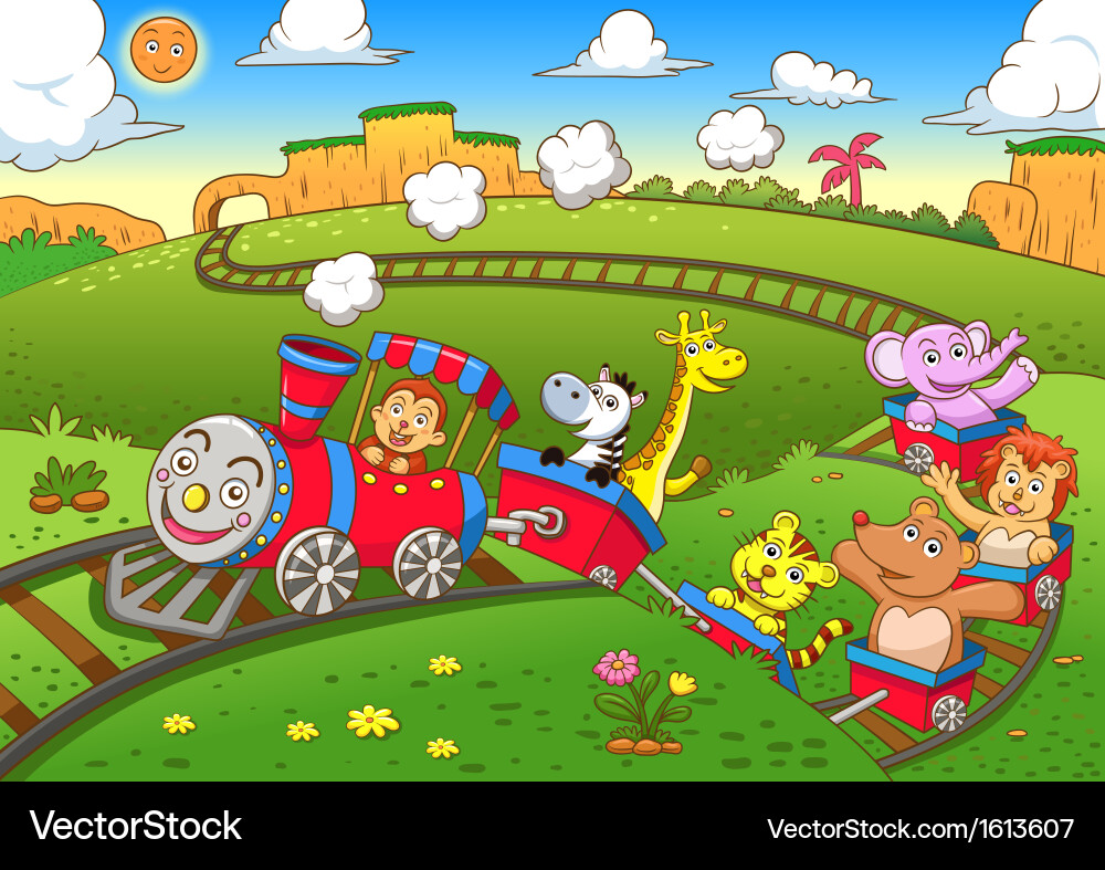 Cute animals train Royalty Free Vector Image - VectorStock