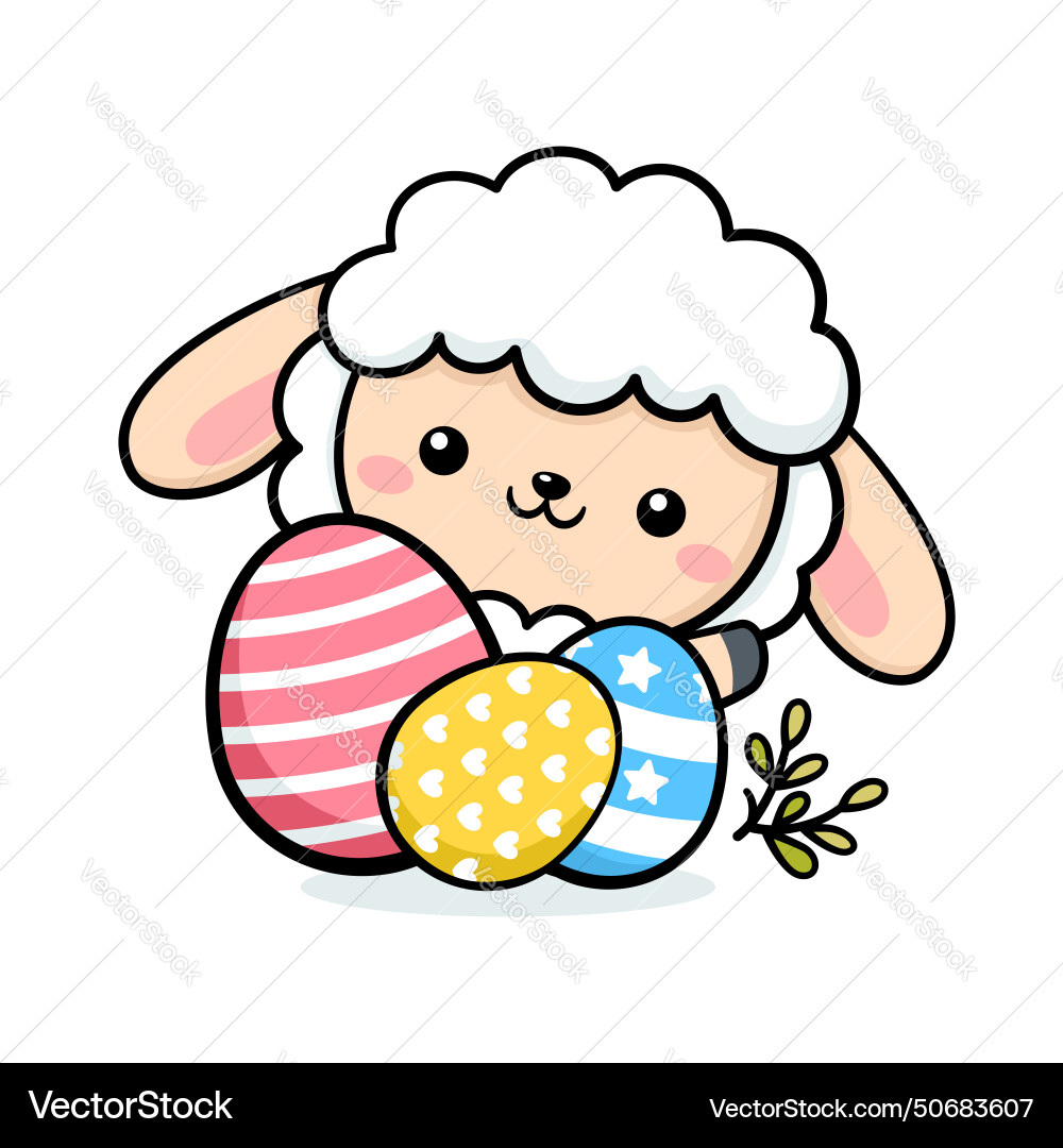 Cute easter sheep wth eggs Royalty Free Vector Image