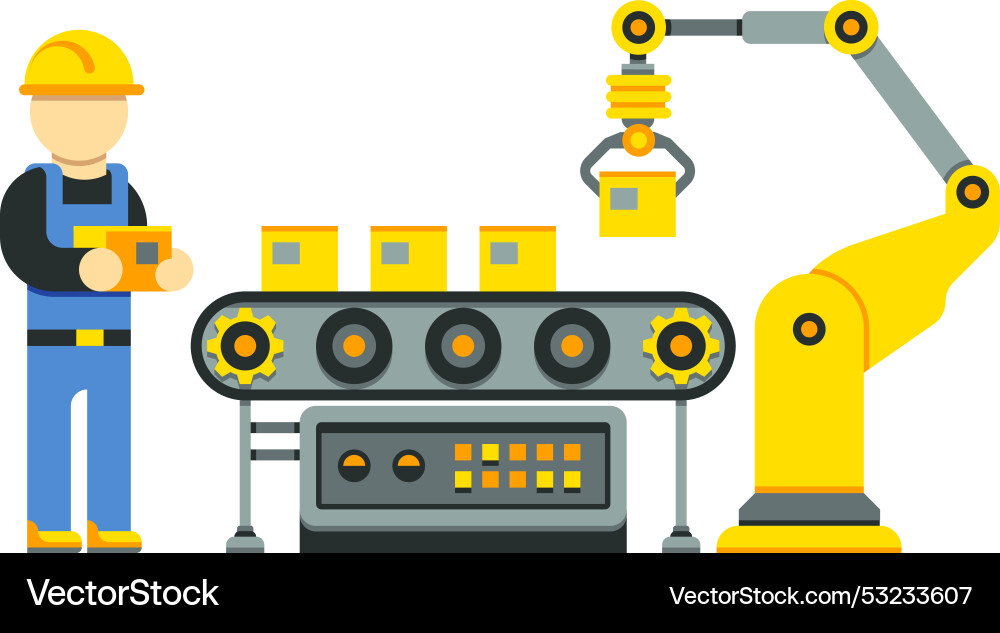 Engineer control automatic production line Vector Image