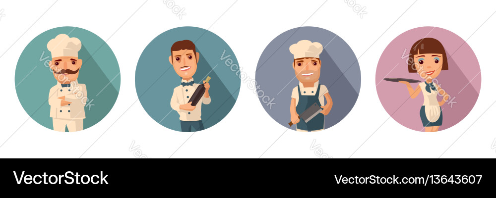 Set icon character cook waiter chef waitress Vector Image