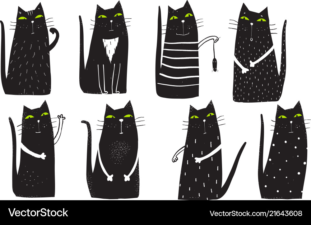 Adorable Black Cat Clip Art Set Royalty Free Vector Image