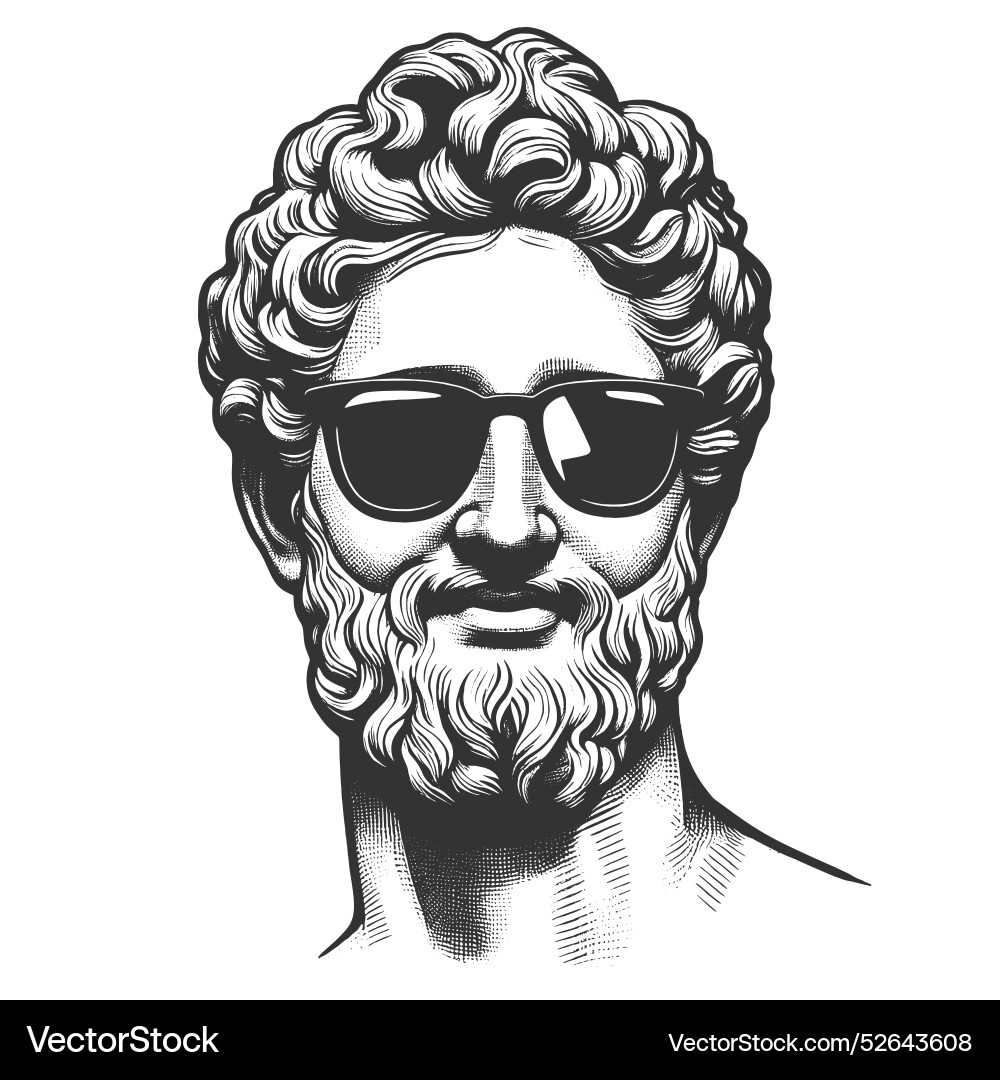 Classical statue with sunglasses engraving Vector Image