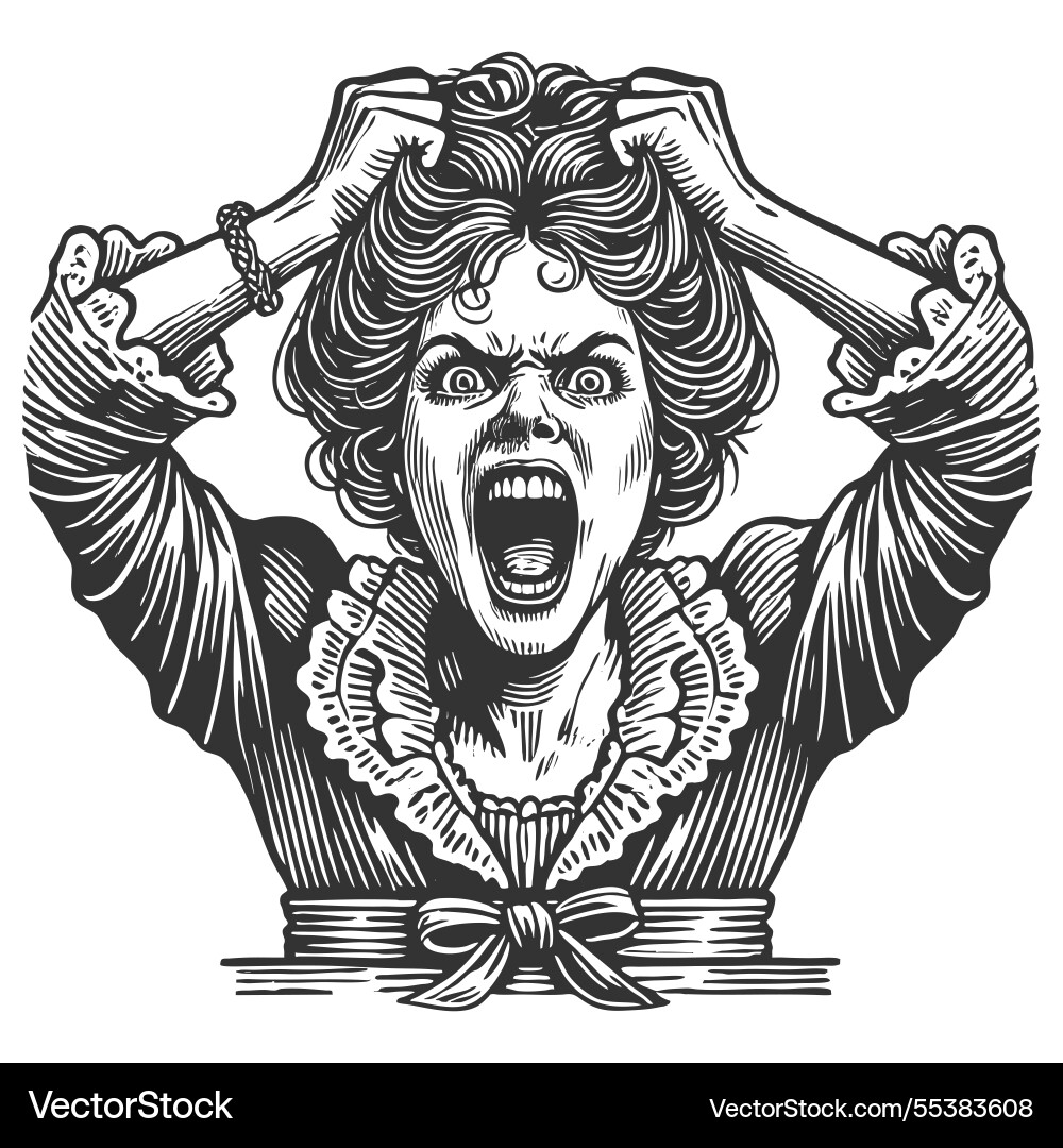 Crazy mad excited woman engraving Royalty Free Vector Image