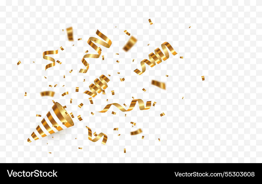 Exploding gold party popper with confetti Vector Image