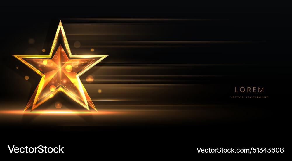 Golden star on black background with lighting Vector Image