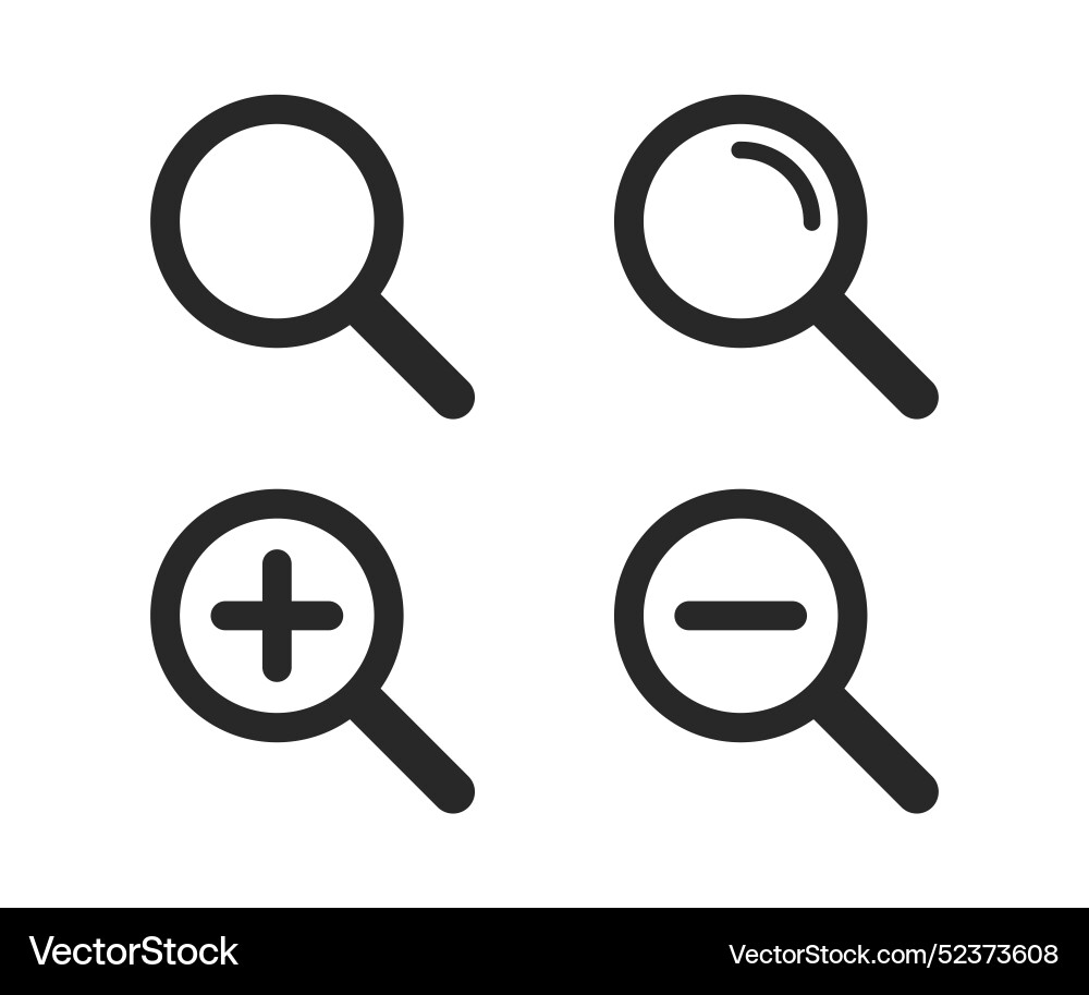 Magnifying glass icon set and search Royalty Free Vector