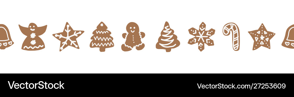 Christmas border with gingerbread cookies hand Vector Image