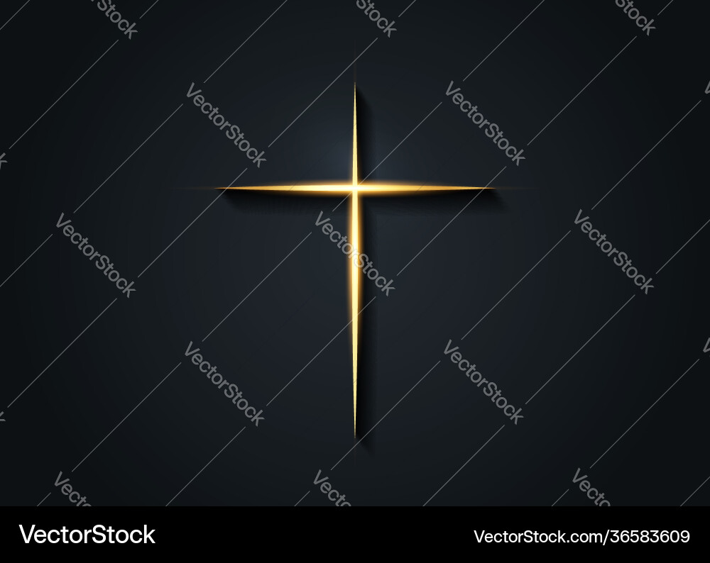 Cross light shiny gold religious sign Royalty Free Vector