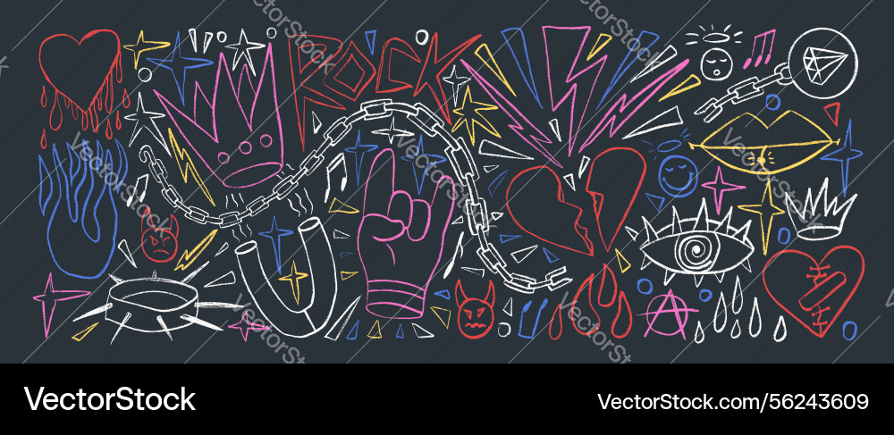 Punk Rock Heart Doodle Set Royalty Free Vector Image