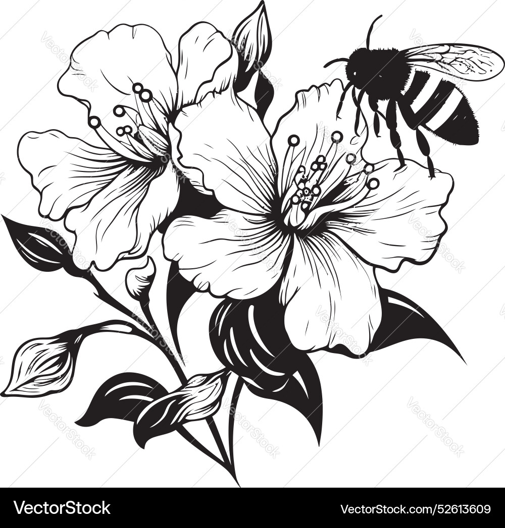 Tranquil bee minimalist black design botanical – Royalty-Free Vector ...