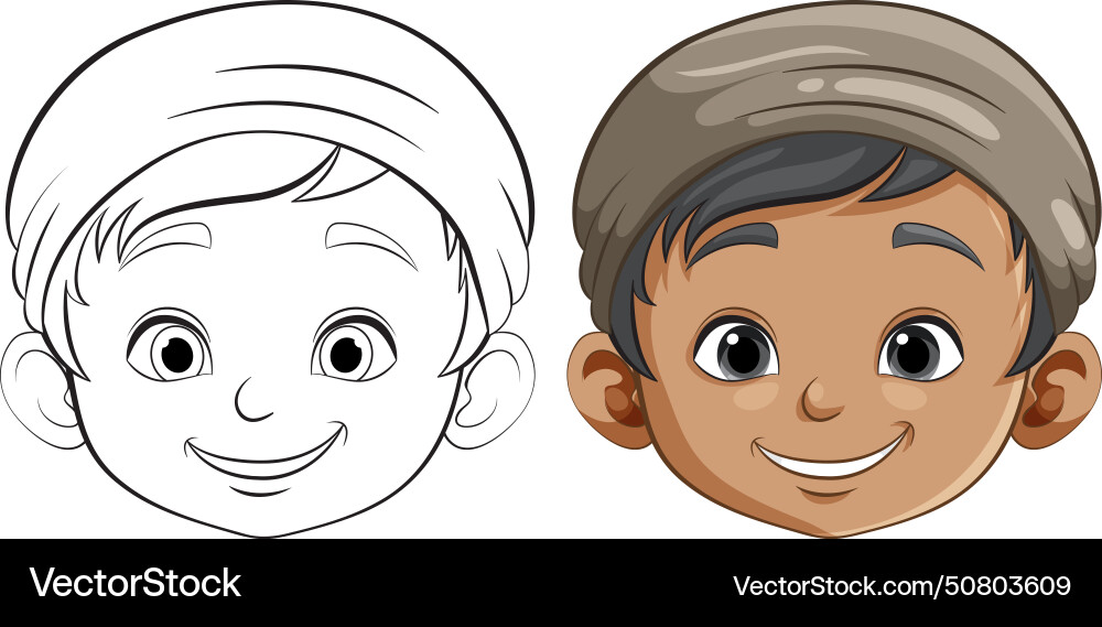 Two smiling cartoon boys with different skin tones