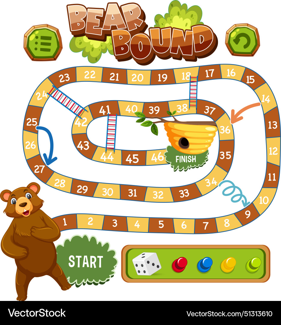 Colorful board game layout with playful bear Vector Image
