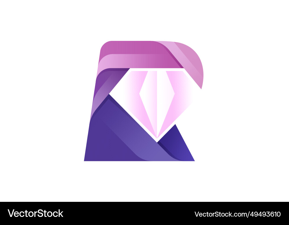 Initial letter r diamond gold gems crystal logo Vector Image