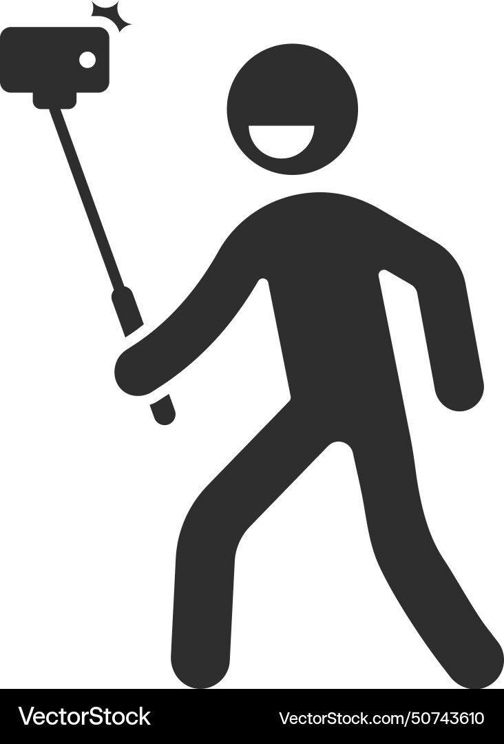 Smiling human with selfies stick black figure Vector Image