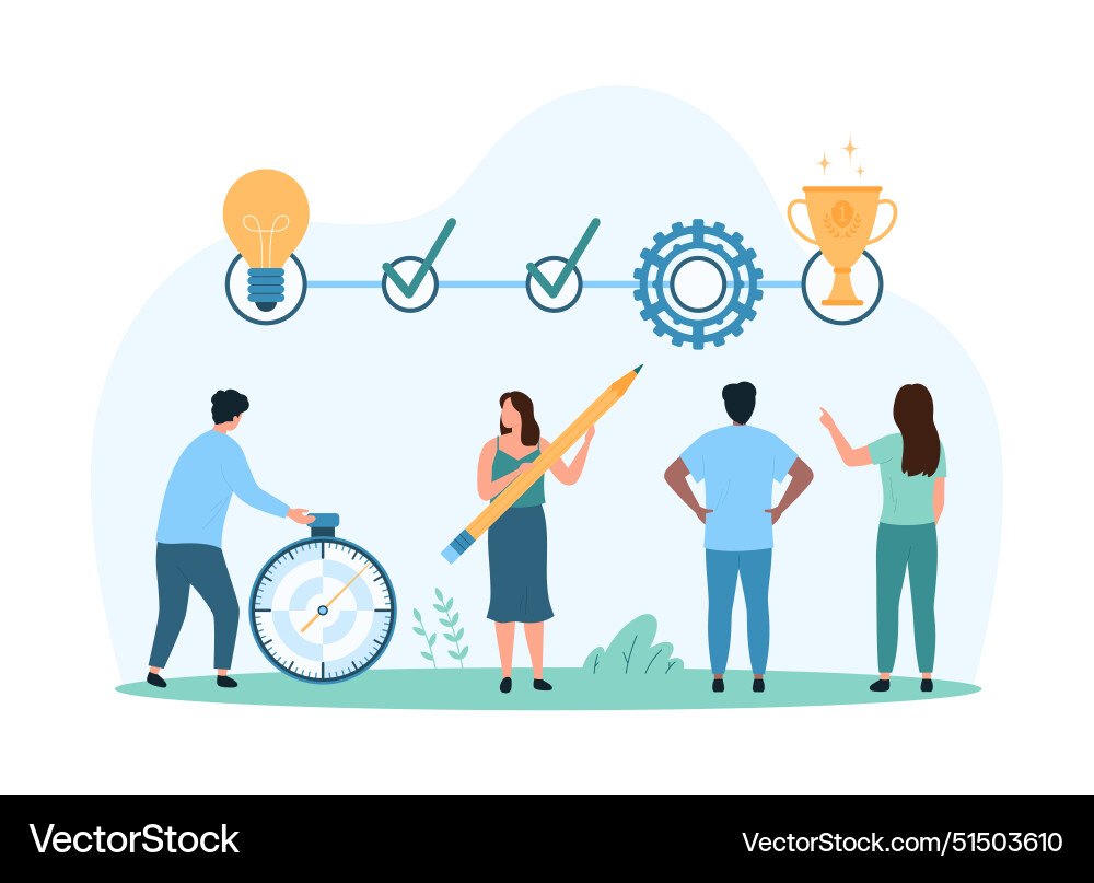 Task organization with timeline chart tiny people Vector Image