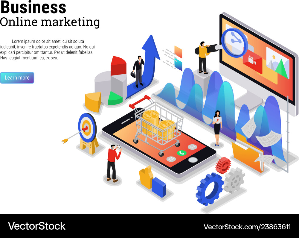 19isometric flat digital marketing Royalty Free Vector Image