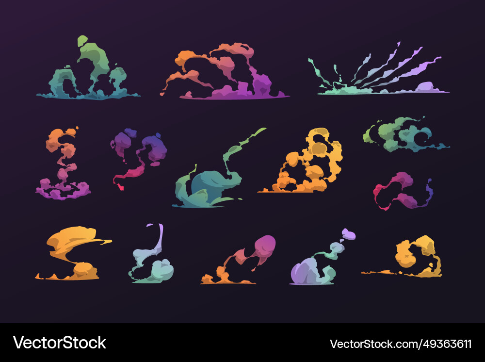 Cartoon colorful smoke effect comic game asset Vector Image