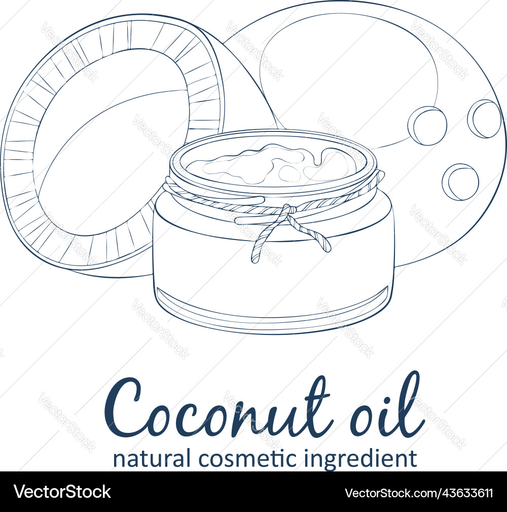 Coconut oil in bottle hand drawn linear Royalty Free Vector