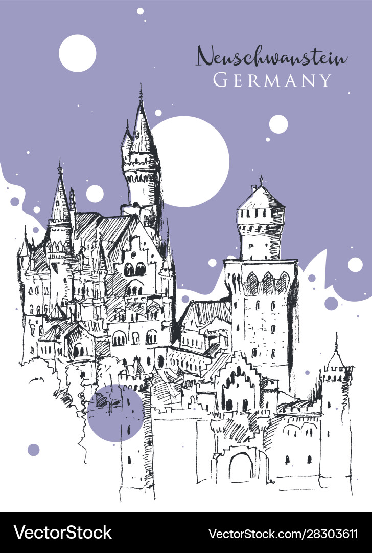 Drawing sketch neuschwanstein castle Royalty Free Vector