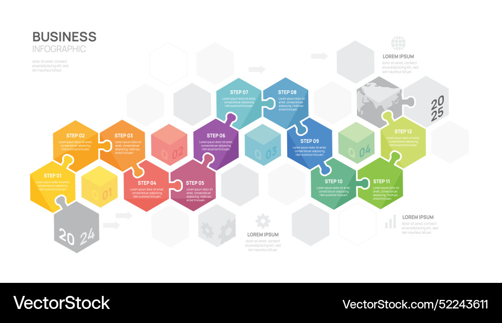 Infographic hexagon diagram 12 processes steps Vector Image