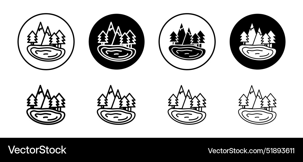 Lake icon set collection outline flat Royalty Free Vector